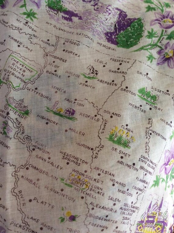 Vintage 1950s 1960s Handkerchief Hankie Map Of South … - Gem