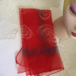 Vintage 1960's Scarf Neck Scarf Sheer Red Nylon With White Swirls and ...
