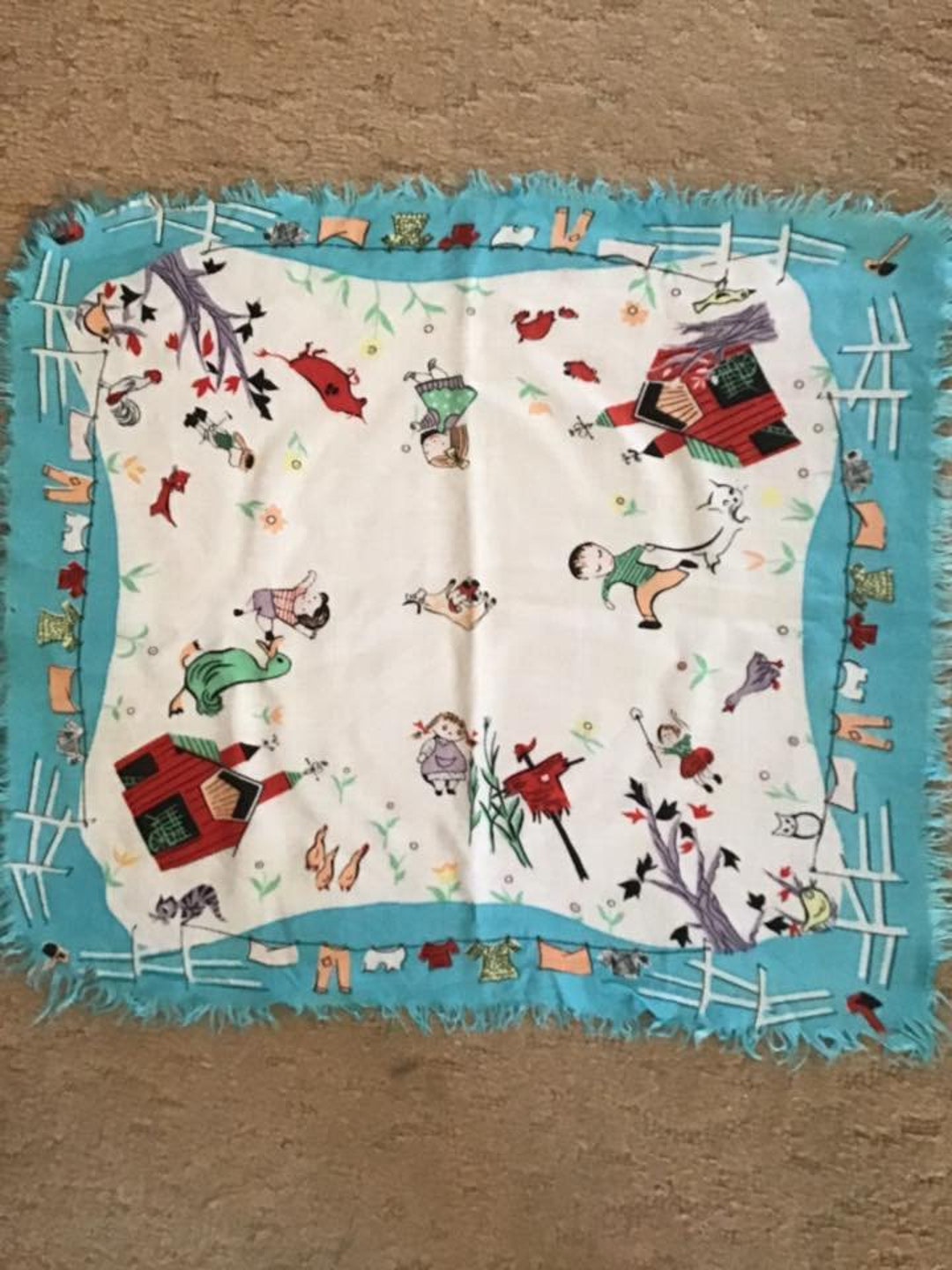 Vintage 1950's Scarf Little Girl's Head Scarf or Ladies Neck Scarf Cute ...