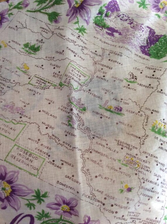 Vintage 1950s 1960s Handkerchief Hankie Map Of South … - Gem