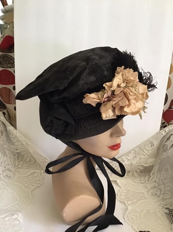 Victorian 1880's 1890's Bonnet Black With Black Ribbo… - Gem