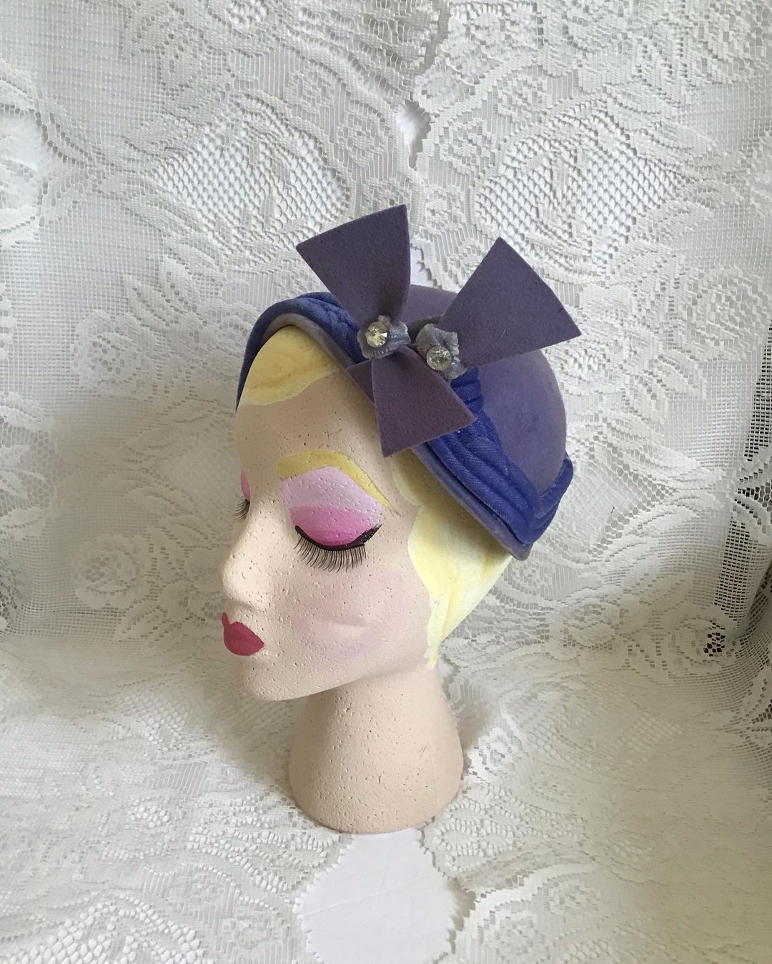 Vintage 1940's 1950's Hat Light Purple Wool Felt Velvet With Bow ...