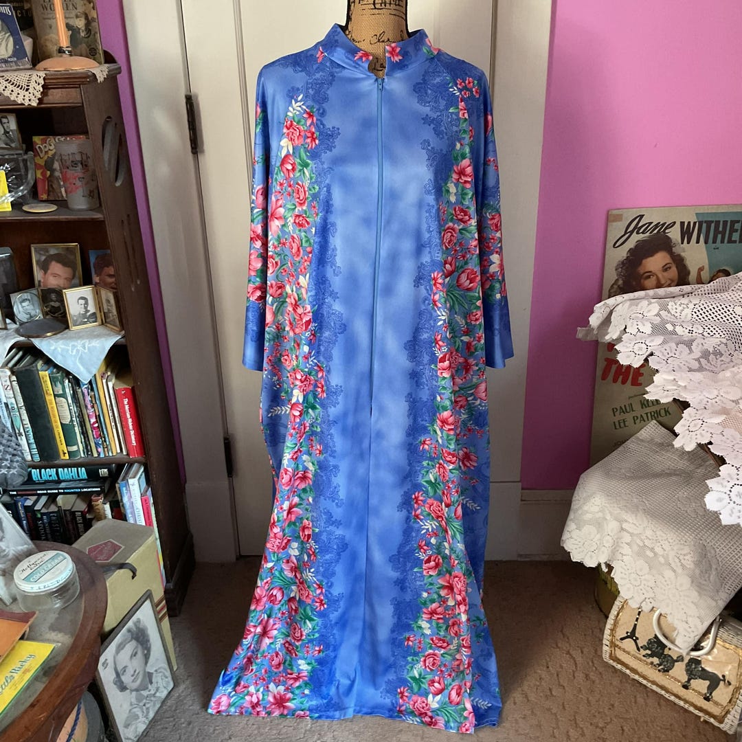 Vintage Y2K Robe Nightgown House Dress Blue W/ Pink Flowers *anthony ...