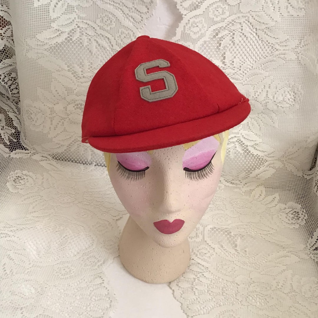 Vintage 1950's Hat Cap Beanie Little GIRLS/BOYS SIZE Red Wool Felt in ...
