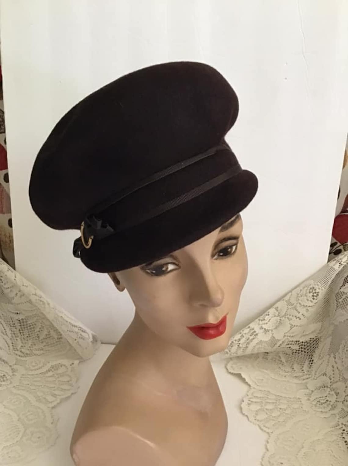 Vintage 1960's 1970's Hat Cap Deep Rich Brown Cap With Brim Gold COLOR ...