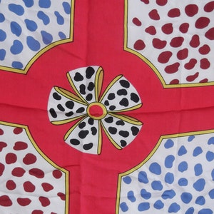 Vintage 1970s Scarf Signed TIDI Bows Ribbons Pattern Red Yellow Blue ...