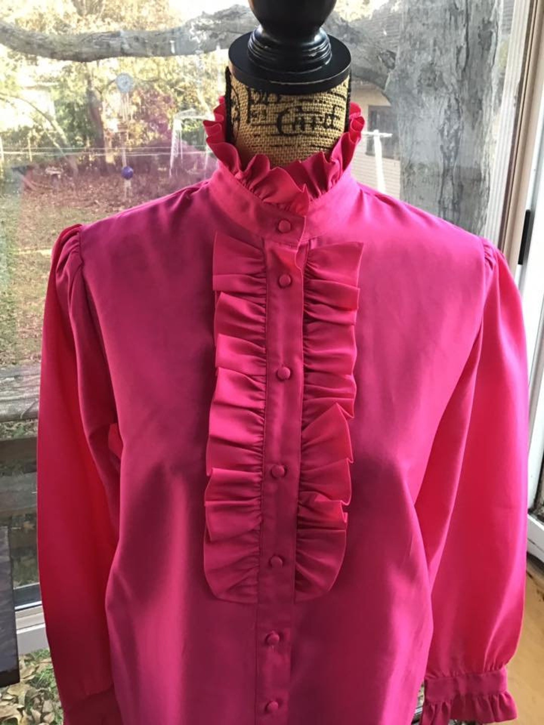 Vintage 1970's Blouse Top Raspberry Color High Collar *alicia* Button ...