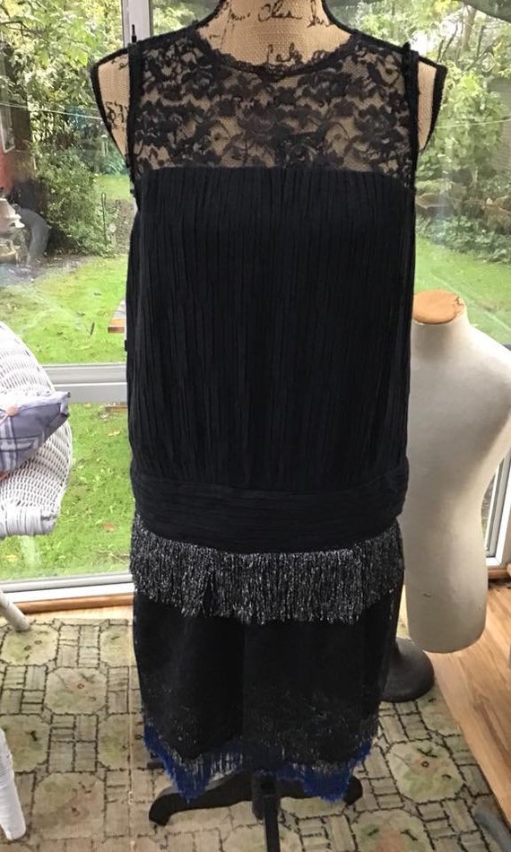 Vintage 1980s Dress Flapper Inspired Black Fabric Lac… - Gem