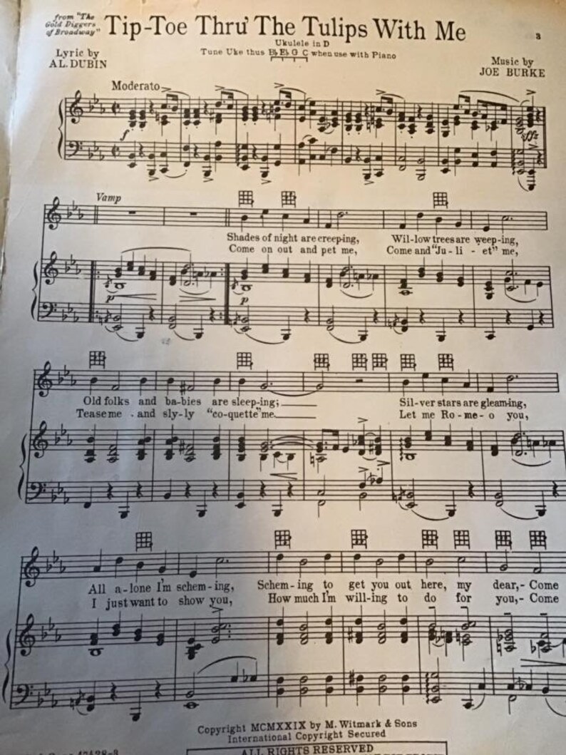 Vintage 1920's Sheet Music Dated MCMXXIX/1929 the Gold - Etsy