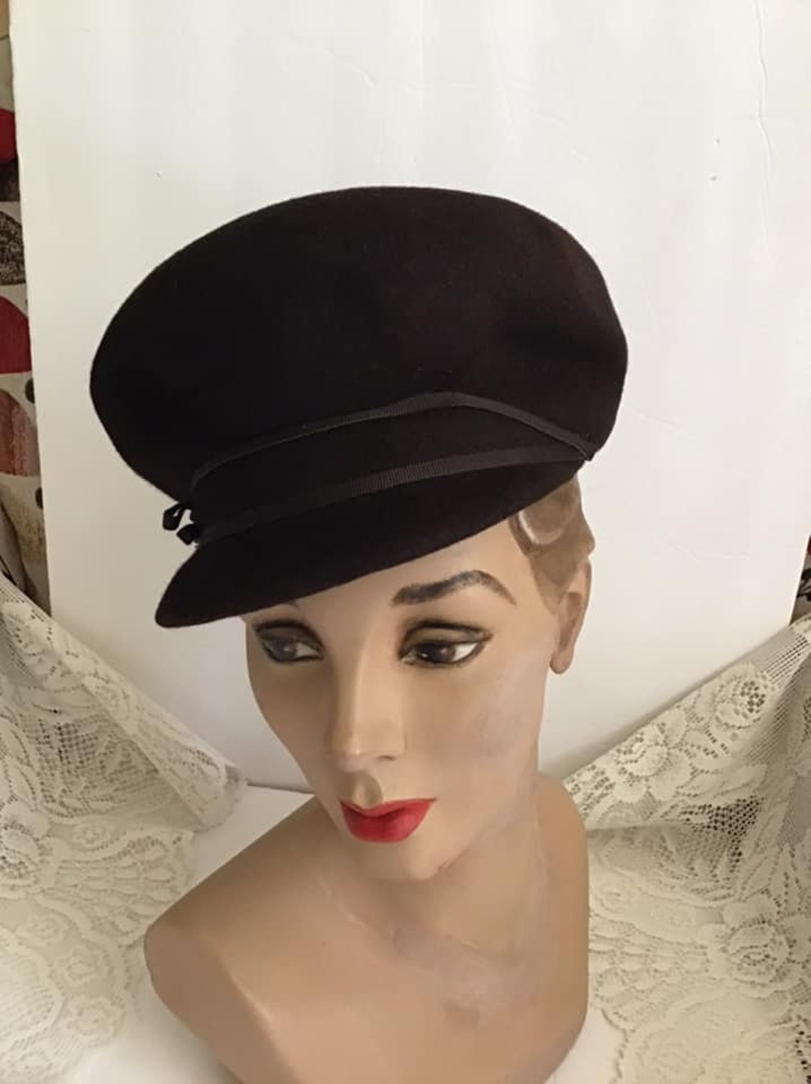 Vintage 1960's 1970's Hat Cap Deep Rich Brown Cap With Brim Gold COLOR ...