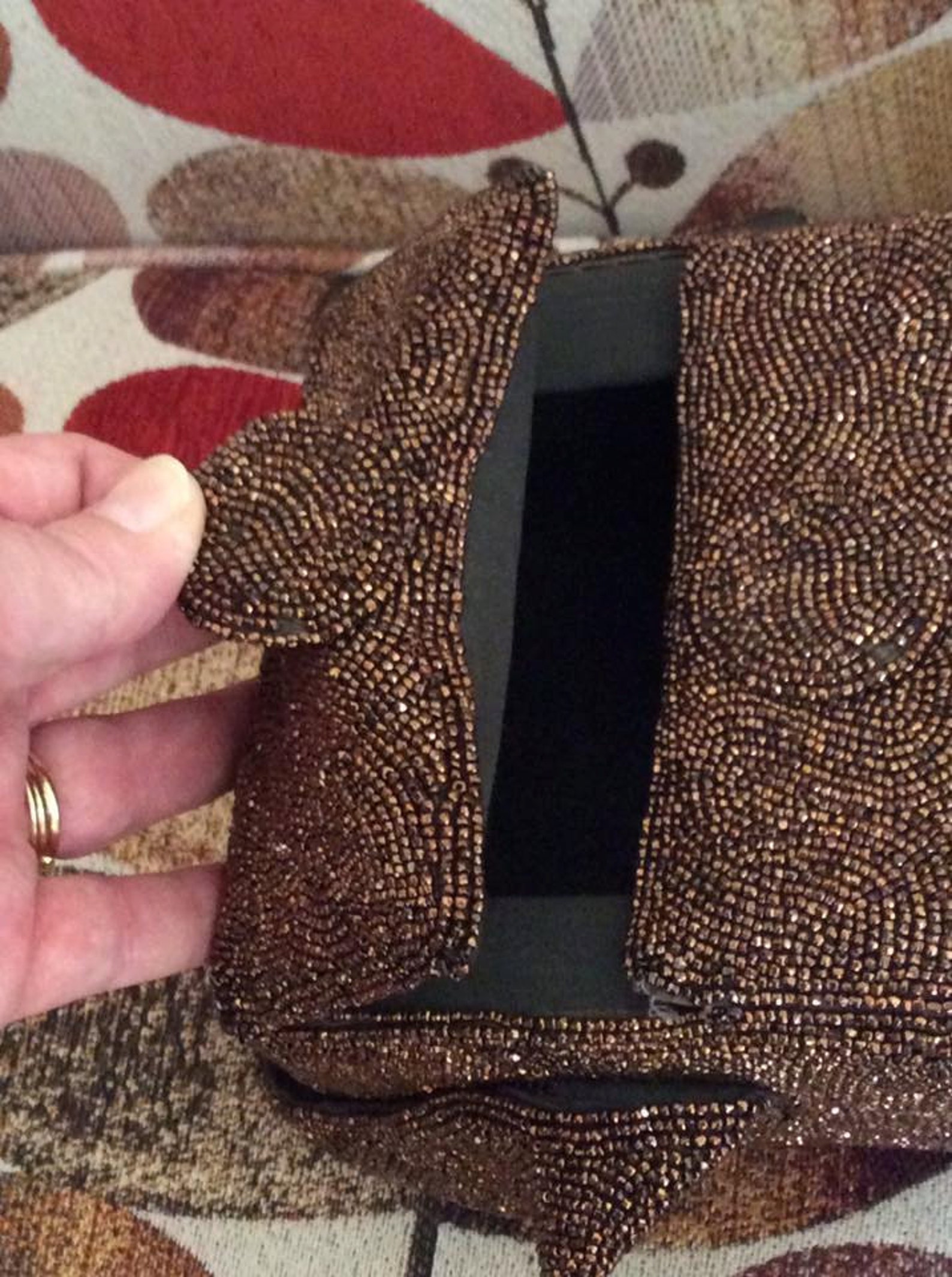 Vintage 1940s Handbag Purse Box Bag Copper Colored Carnival Glass Beads ...