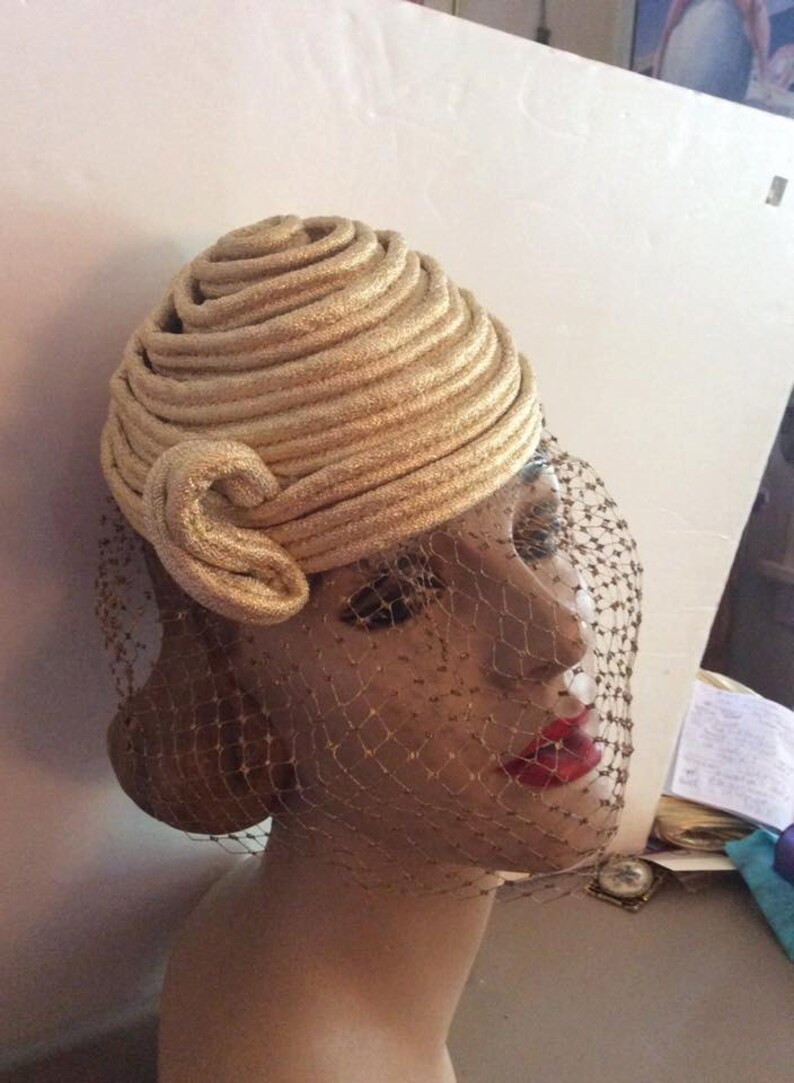 Vintage 1950s Hat Gold Lame Coil With Metallic Veil Unique - Etsy