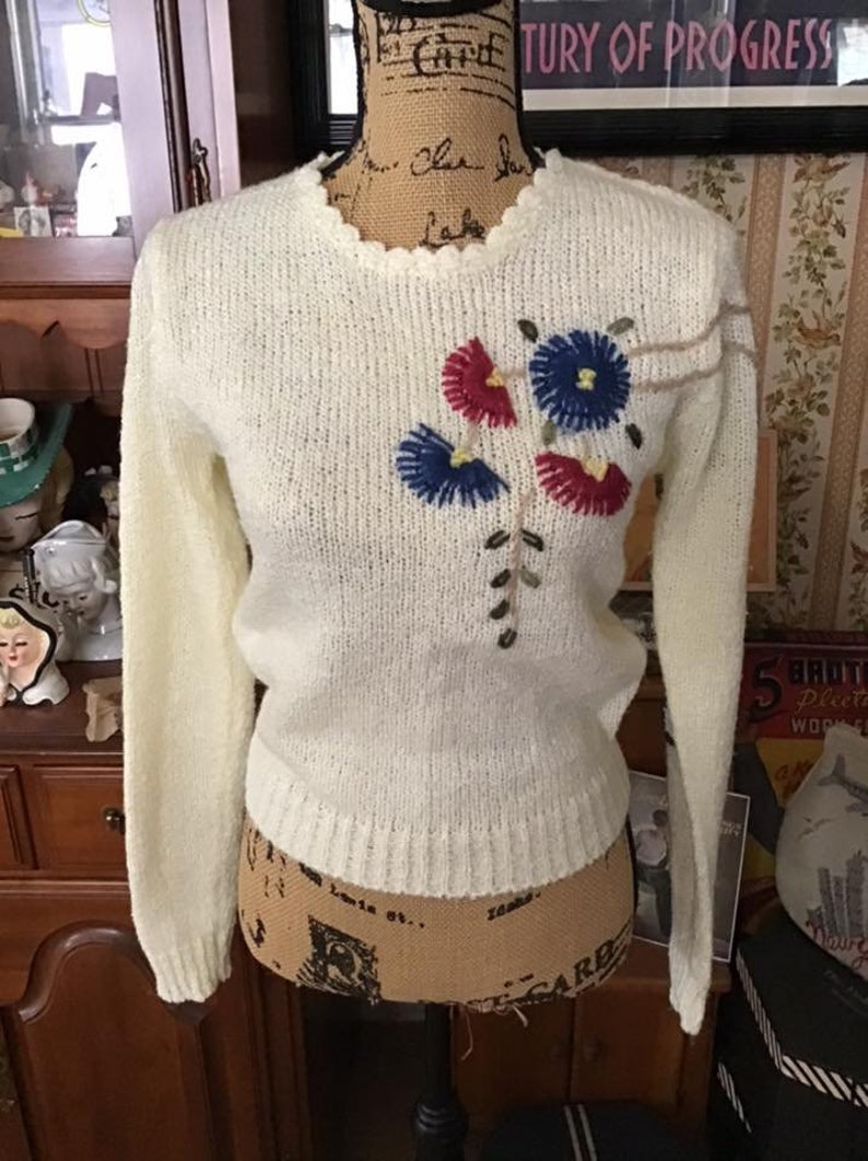 Vintage 1970's 1980's Sweater *new Territories* off White With ...