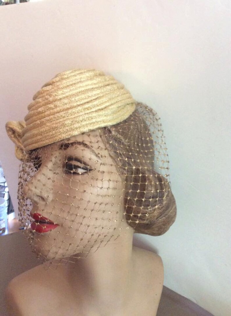 Vintage 1950s Hat Gold Lame Coil With Metallic Veil Unique - Etsy