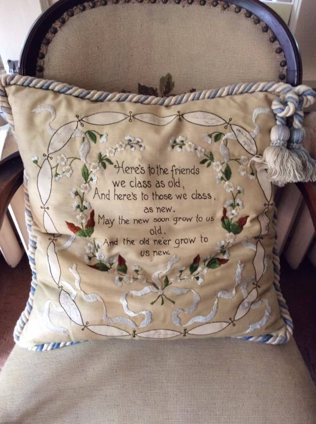 Vintage Edwardian Autograph Pillow Handmade With Embroidered Ribbons ...