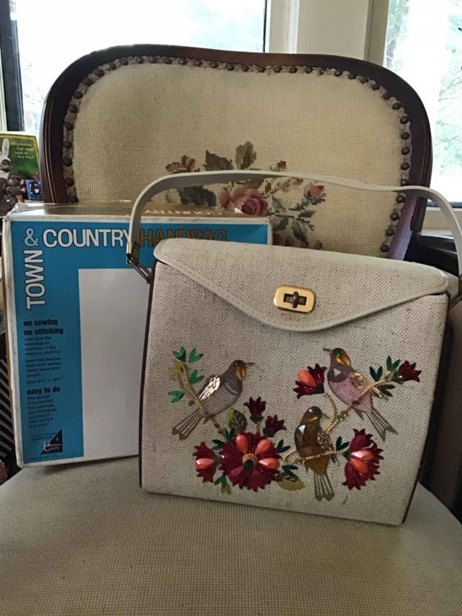 Vintage 1960s 1970s Handbag Home Made Decorated Bag From A Kit Cream ...