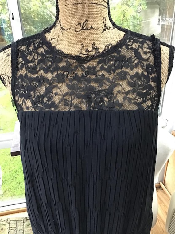 Vintage 1980s Dress Flapper Inspired Black Fabric Lac… - Gem