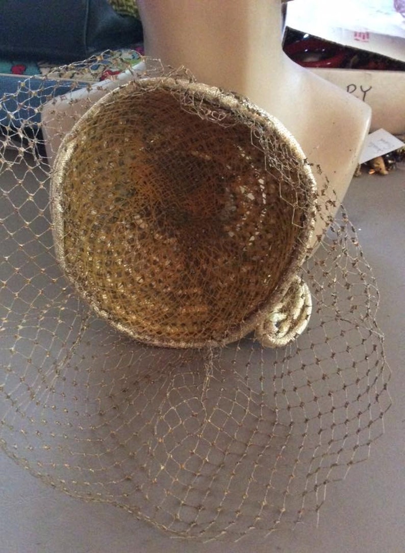 Vintage 1950s Hat Gold Lame Coil With Metallic Veil Unique - Etsy