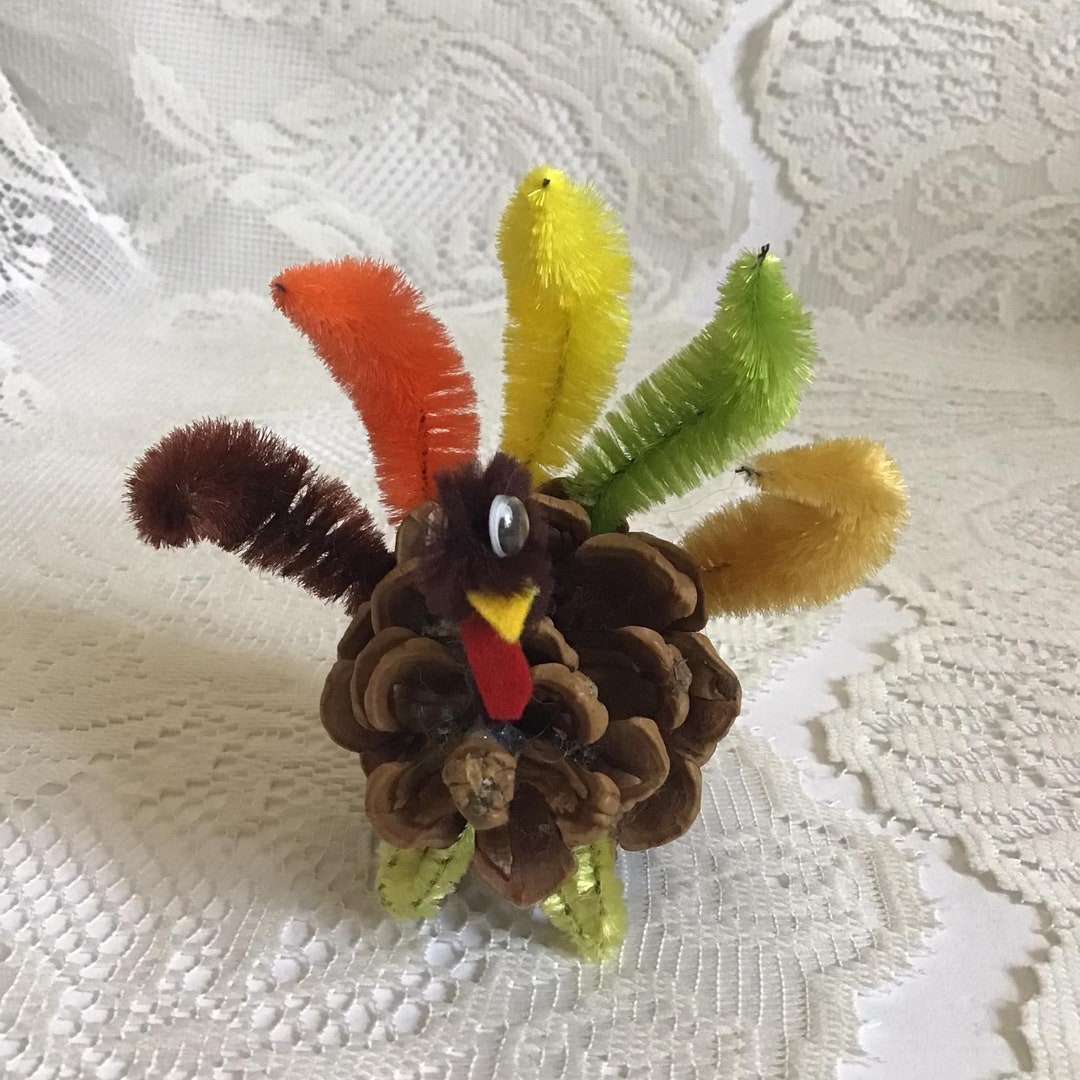 Vintage 1970's Pine Cone Pipe Cleaner Handmade/homemade Turkey Knick ...