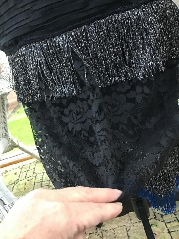 Vintage 1980s Dress Flapper Inspired Black Fabric Lac… - Gem