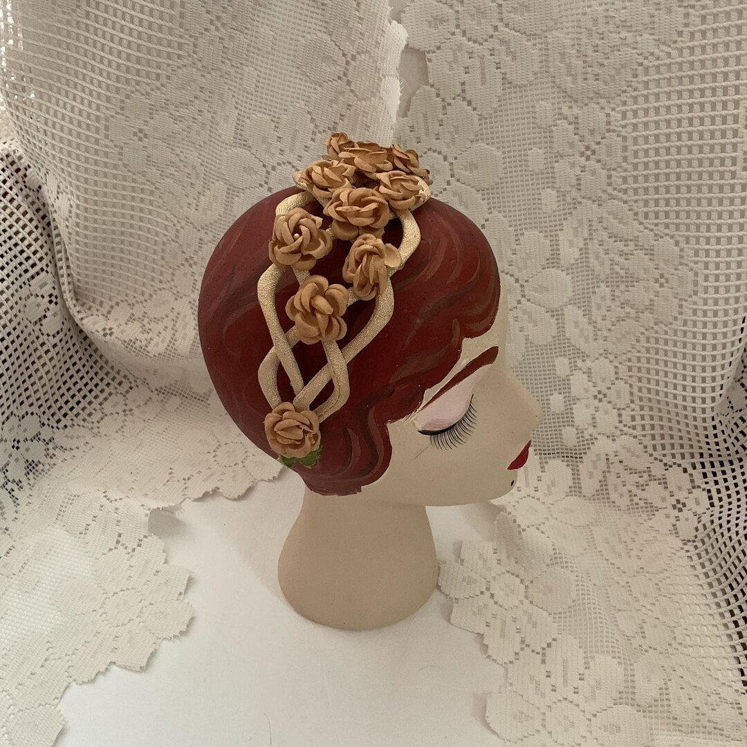 Vintage 1950's 1960's Hat Headband Style Floral Beige With Peach ...