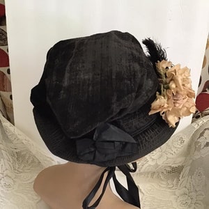 Victorian 1880's 1890's Bonnet Black With Black Ribbons Feathers ...