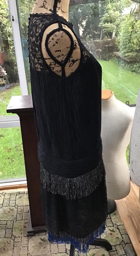 Vintage 1980s Dress Flapper Inspired Black Fabric Lac… - Gem