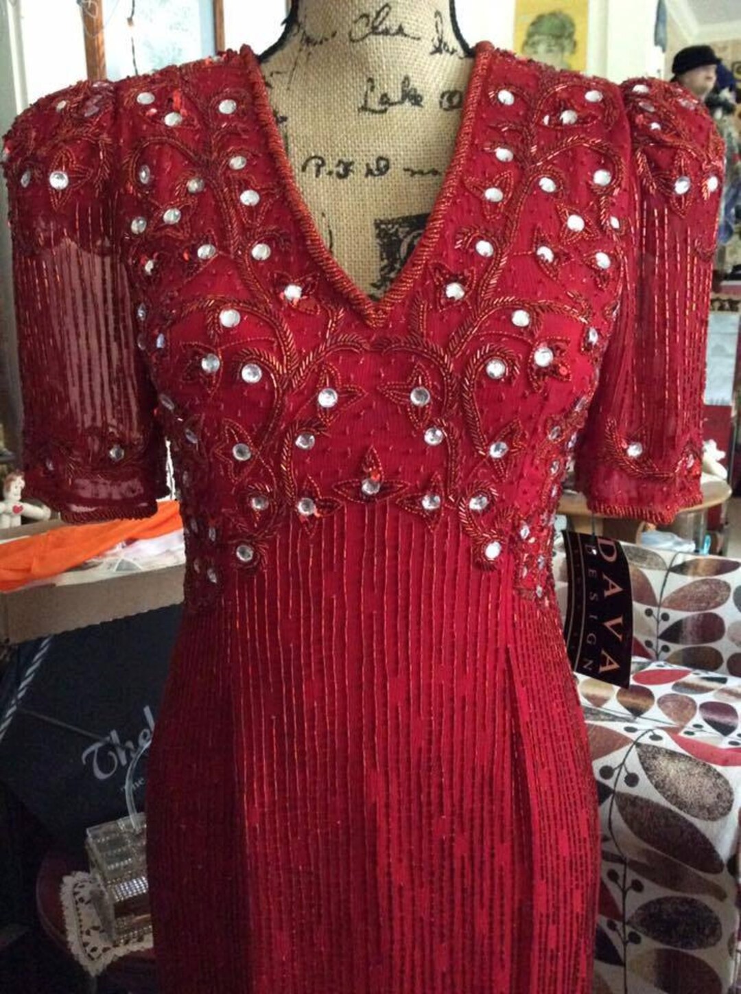 Vintage 1980s Dress Deadstock With Original Tags RED Beaded Sequin ...
