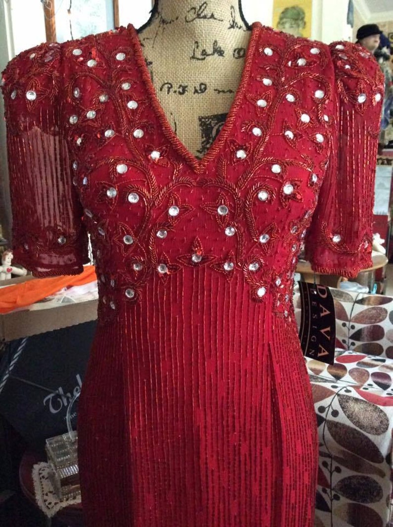 Vintage 1980s Dress Deadstock With Original Tags RED Beaded Sequin ...