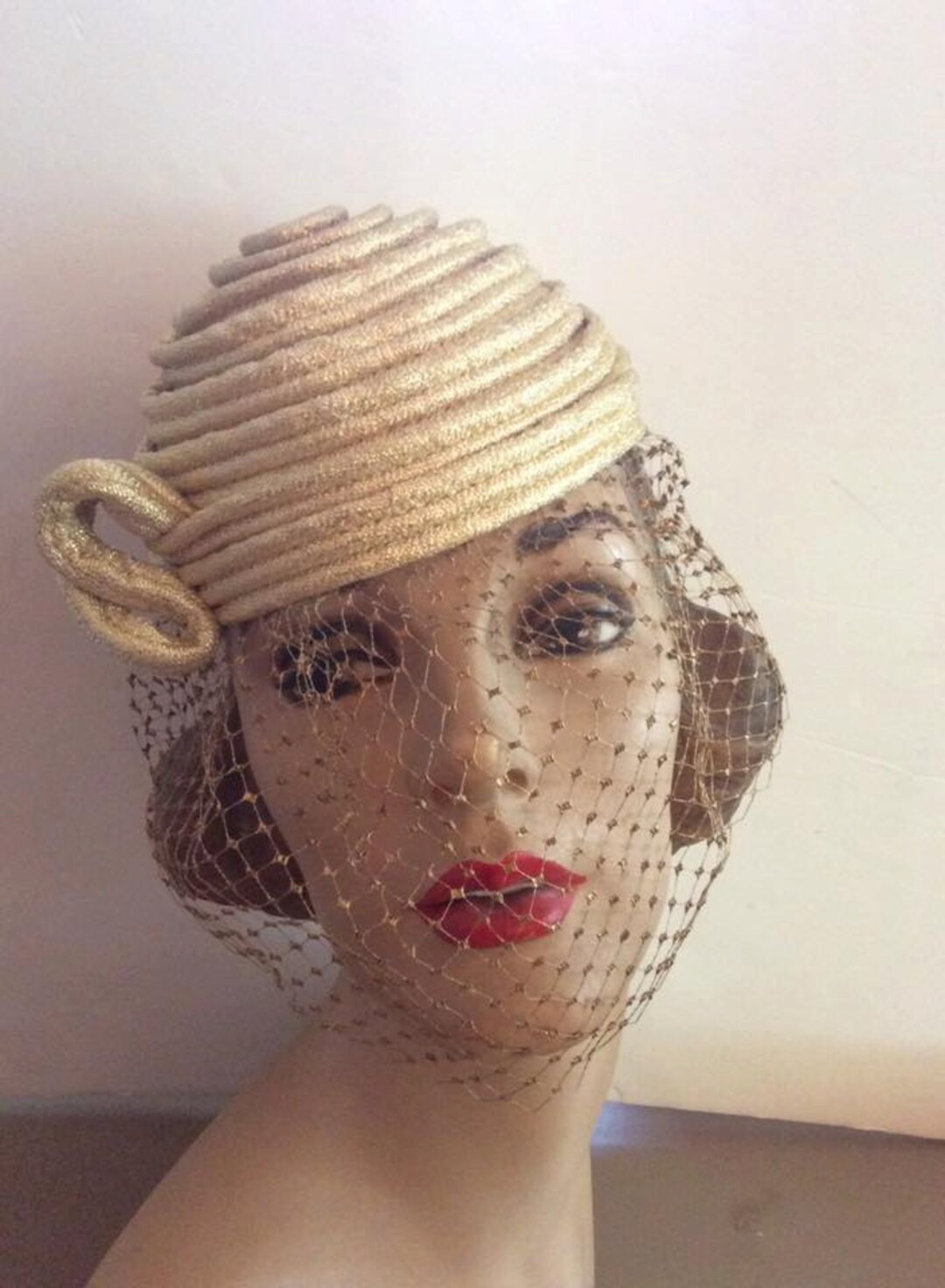 Vintage 1950s Hat Gold Lame Coil With Metallic Veil Unique - Etsy