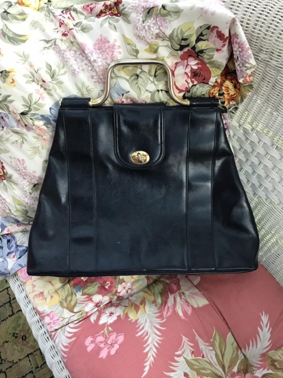 Vintage 1950's 1960's Handbag Purse HUGE Size Dark Blue *meyers* Made ...