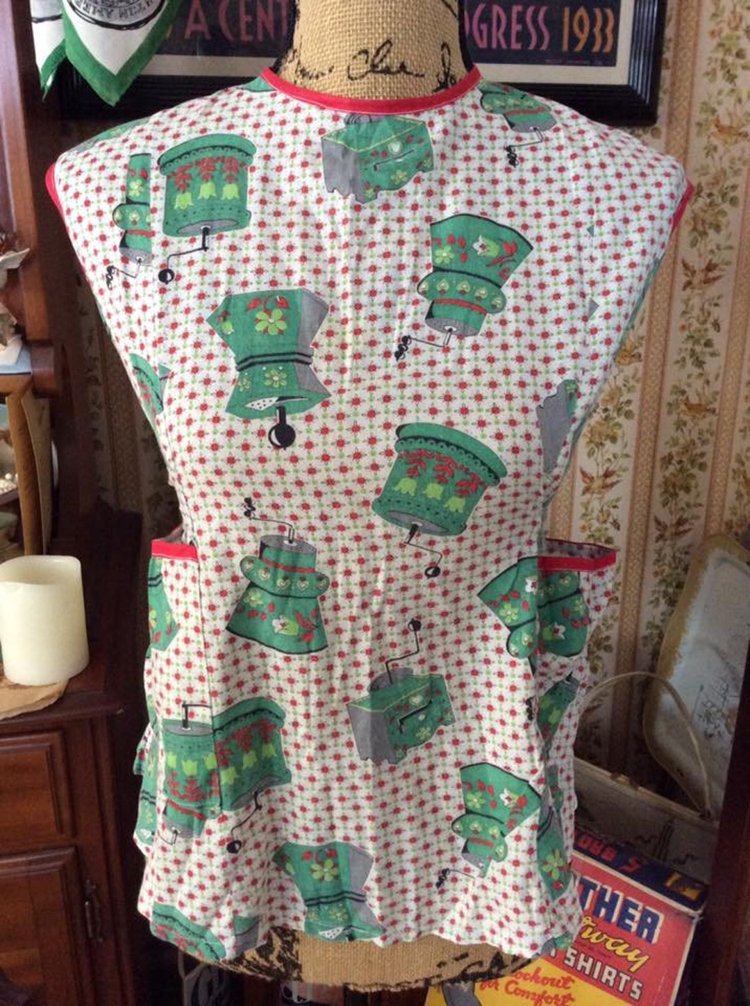 Vintage 1940s 1950s Apron Coffee Grinders Pattern/theme Little Girls ...