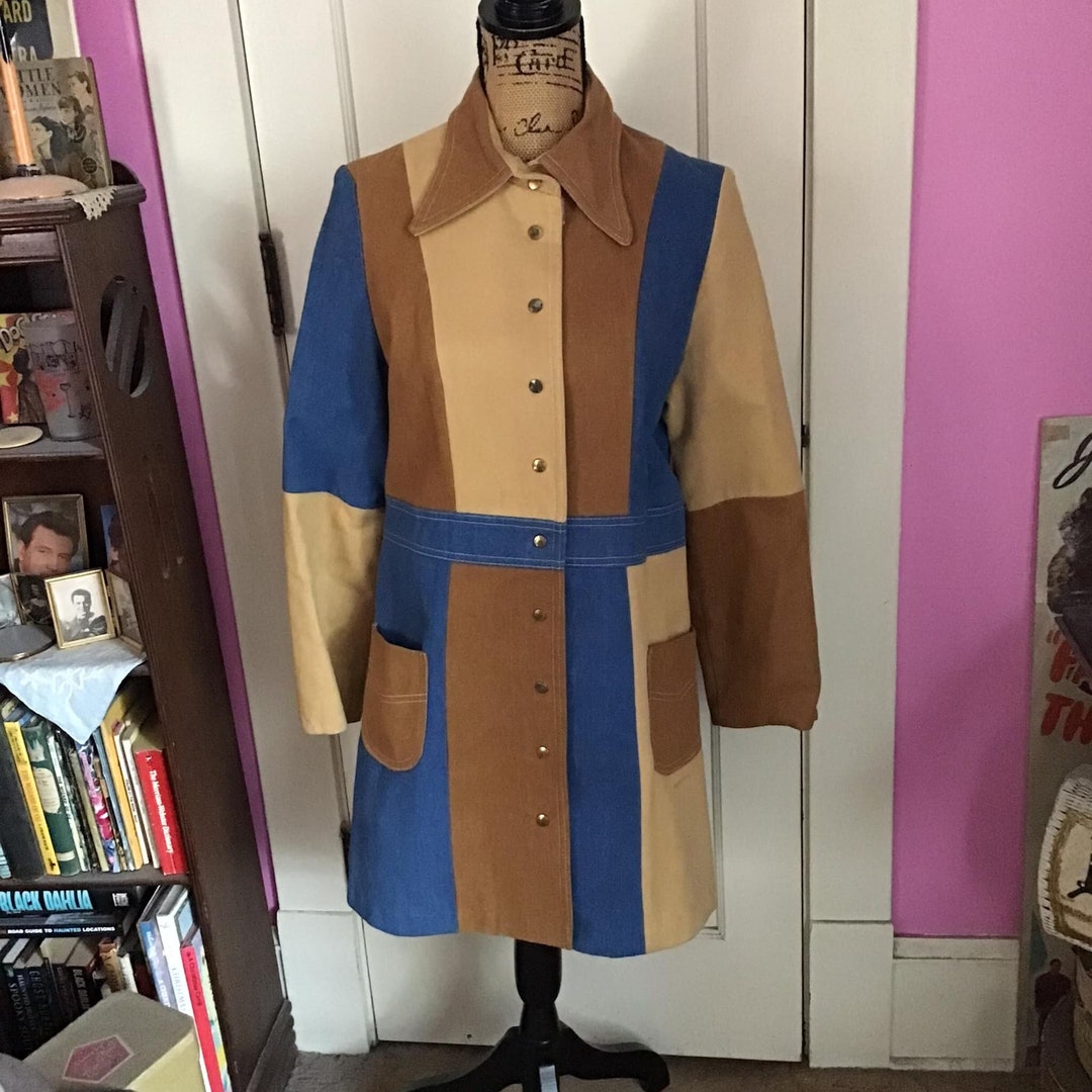 Vintage 1970's Jacket Patchwork-look in Various Colors of Denim Fabric ...
