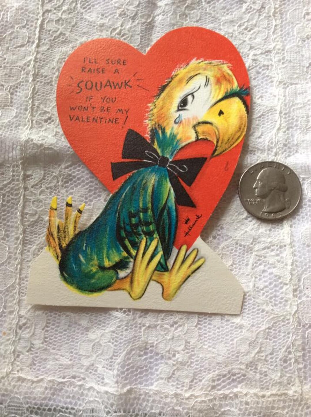 Vintage 1960s 1970s Valentine Hallmark Card Sad Crying Weeping Parrot ...