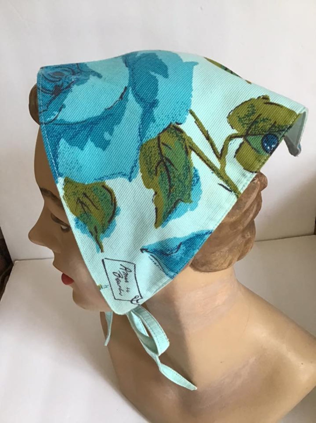 Vintage 1950's 1960's Headscarf LITTLE GIRL'S SIZE Blue Floral ...