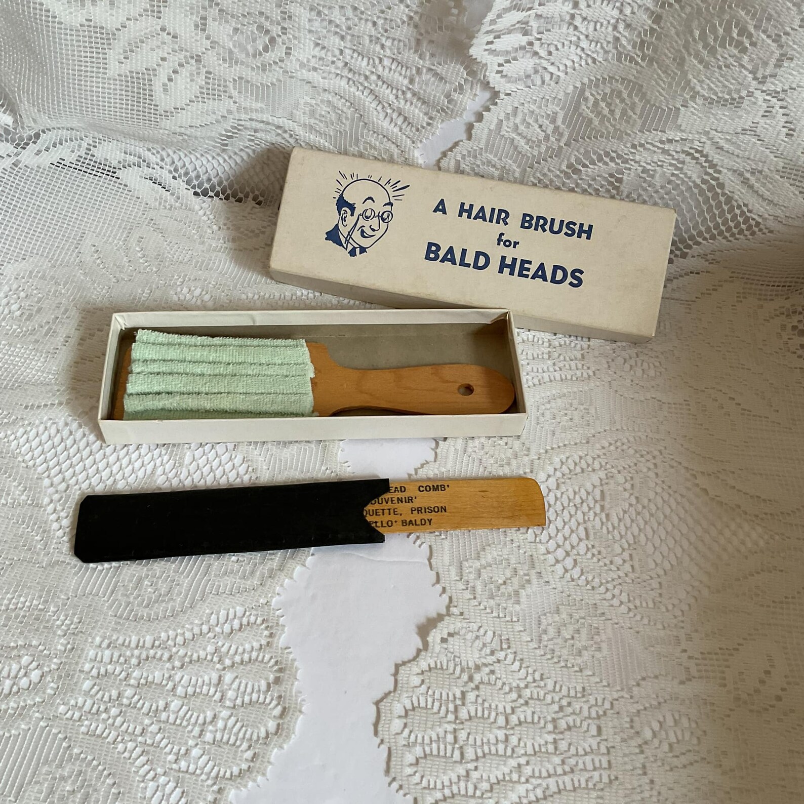 Vintage 1930's Bald Head Hair Brush & Comb Joke Gift for Someone With A ...