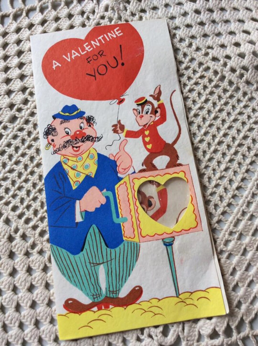 Vintage 1940s Valentine Candy Card Monkey & Organ Grinder Cards to ...