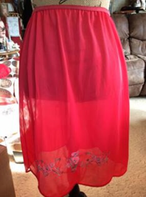 Vintage 1960s Slip Half Slip Red All Nylon Tricot Gre… - Gem