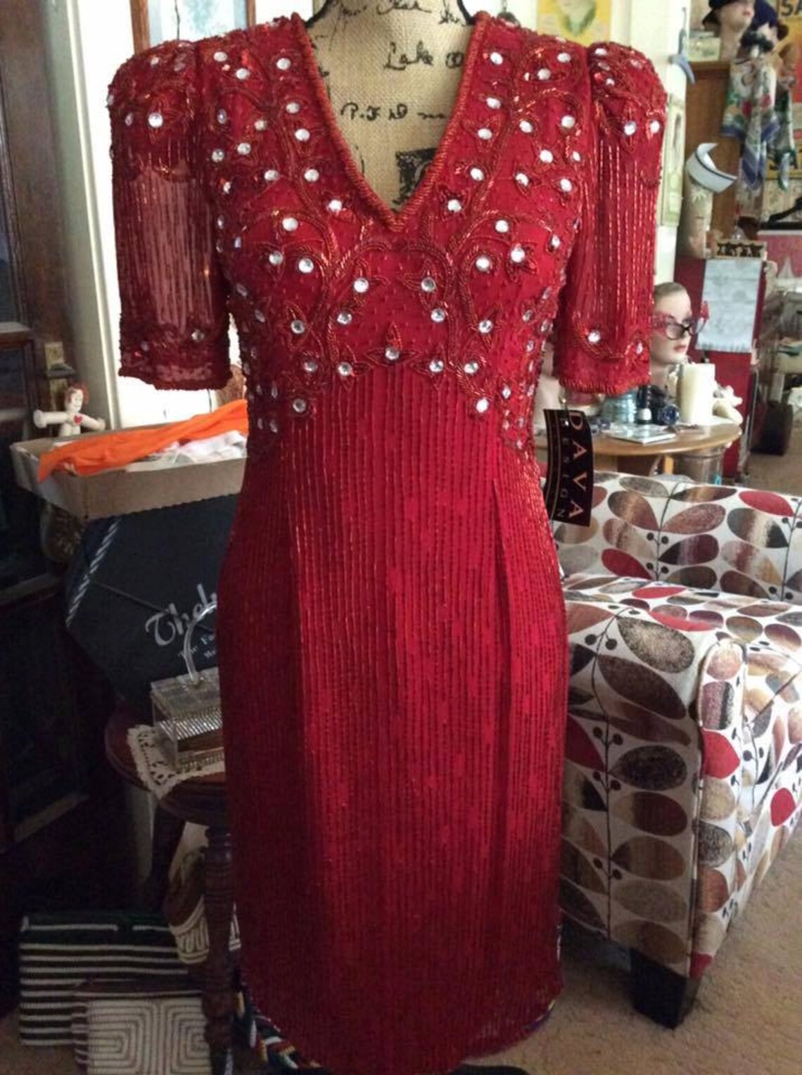 Vintage 1980s Dress Deadstock With Original Tags RED Beaded - Etsy