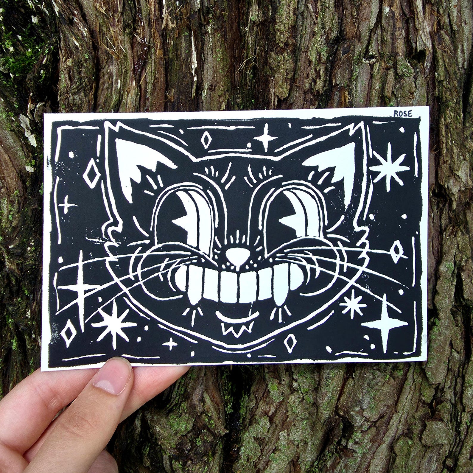 Vintage Style Cat Linocut Block Print, 4