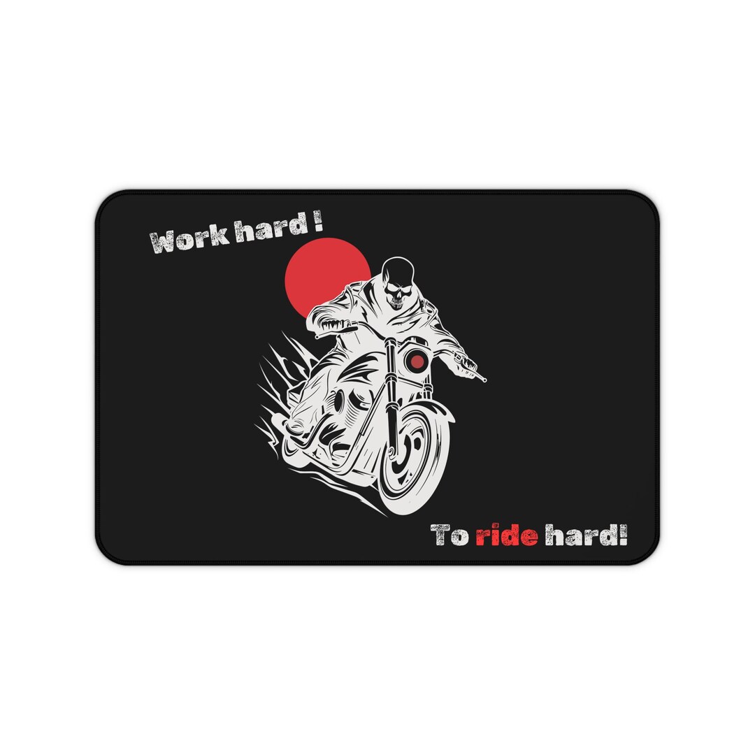 Motorcycle Rider Illustration Desk Mat | Work Hard to Ride Hard - Etsy