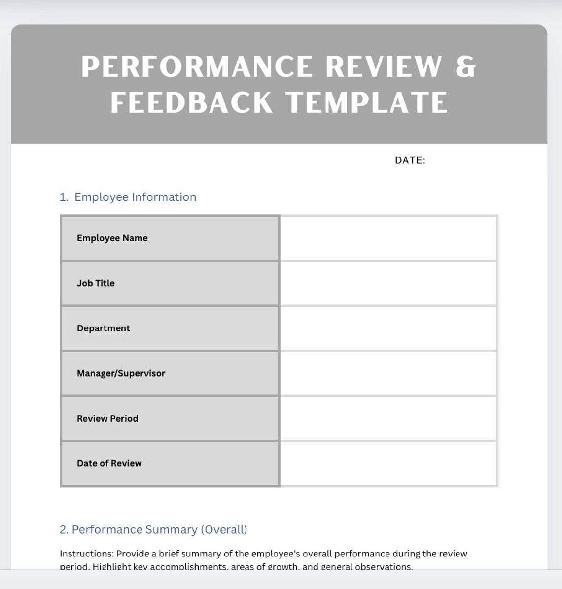 Performance Review and Feedback Template for Managers & Teams Editable ...