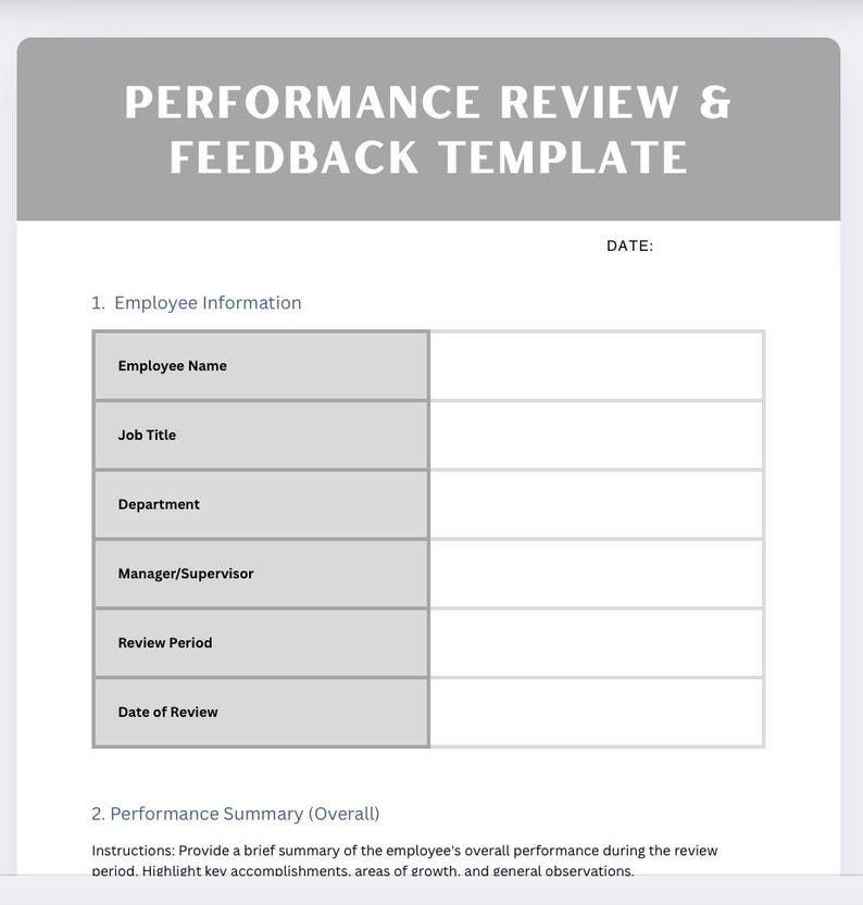 Performance Review and Feedback Template for Managers & Teams Editable ...