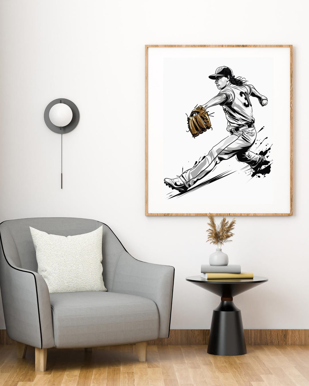 Baseball Pitcher Art Print: Black and White Sports Poster (PDF) - Etsy