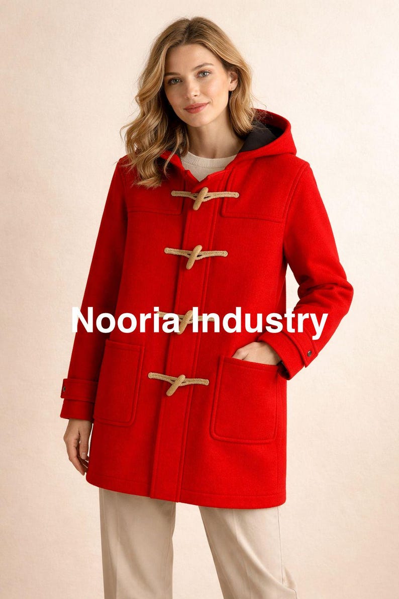 Red Duffle Coat With Hood & Wooden Toggles – Winter wool jacket - Etsy