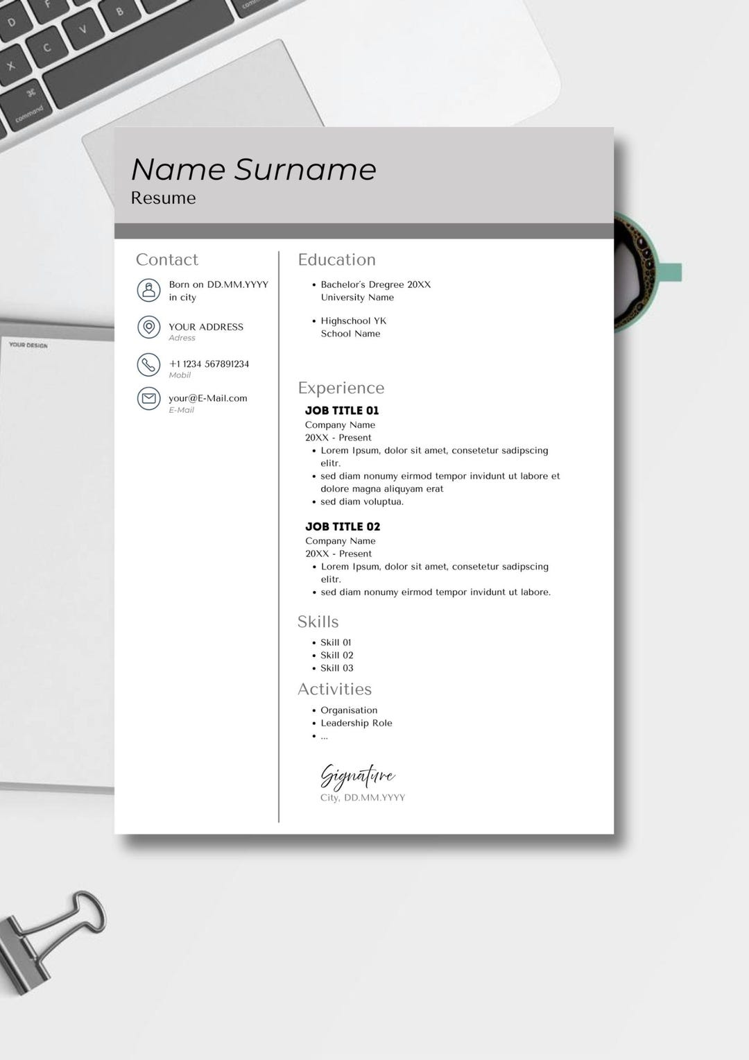 Modern Resume Template – Editable CV Design for Word & Canva ...