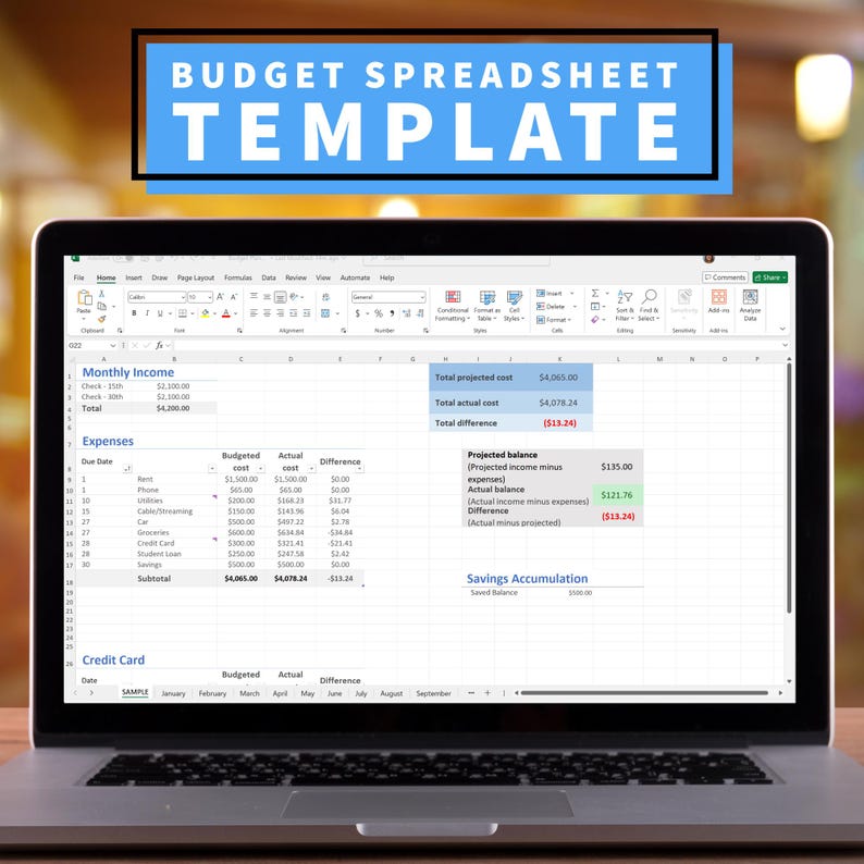 Monthly Budget Spreadsheet | Excel Template | Financial Planner ...