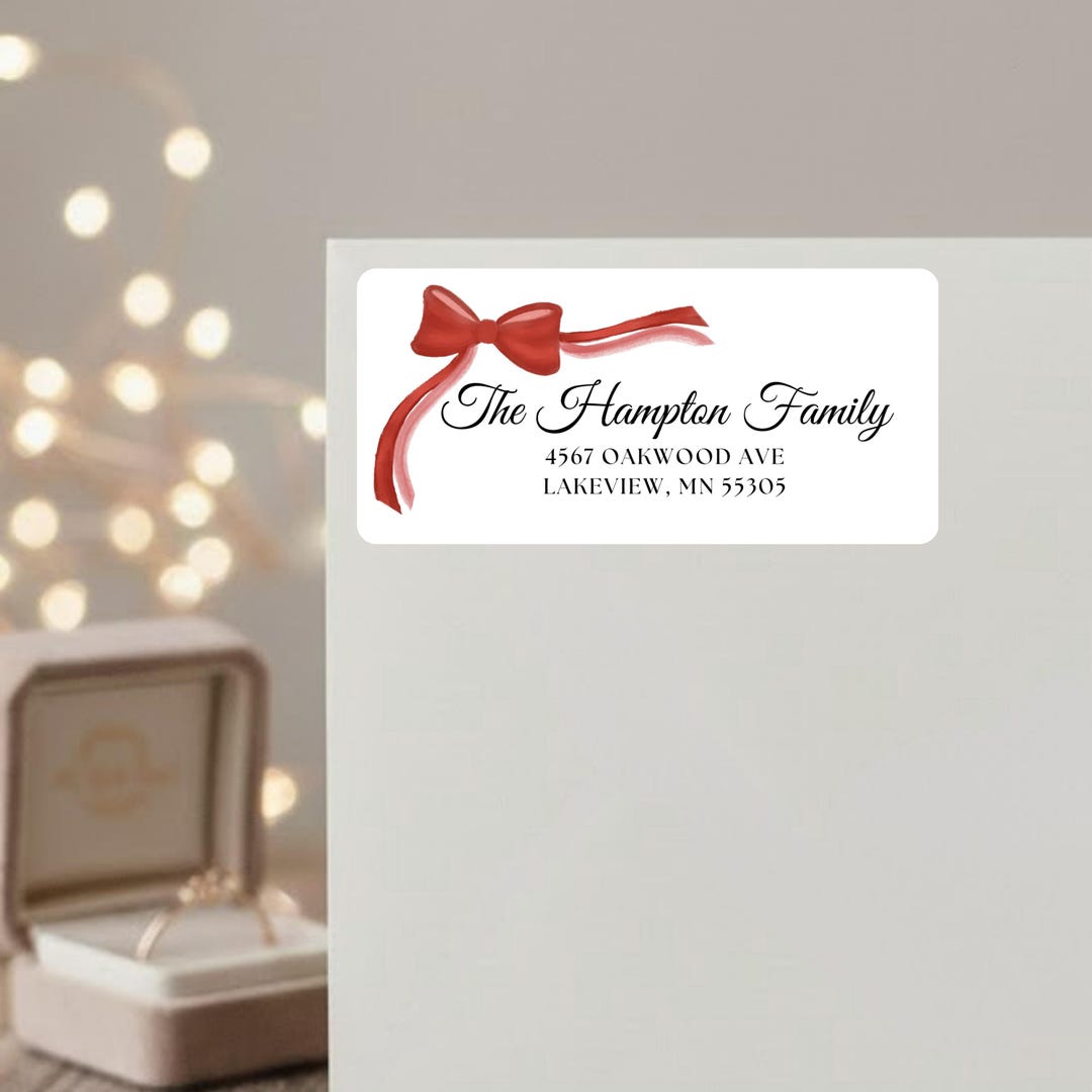 Classic Red Bow Address Labels - Editable Template | Printable Design ...