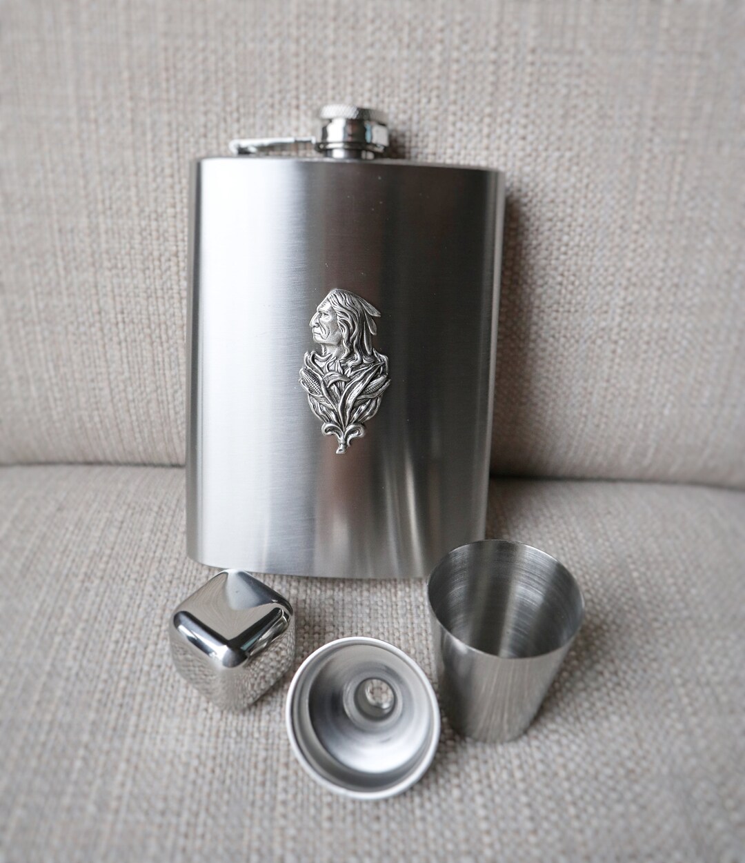 Native American Man Stainless Steel Brass Flask Holds 8 Oz - Etsy
