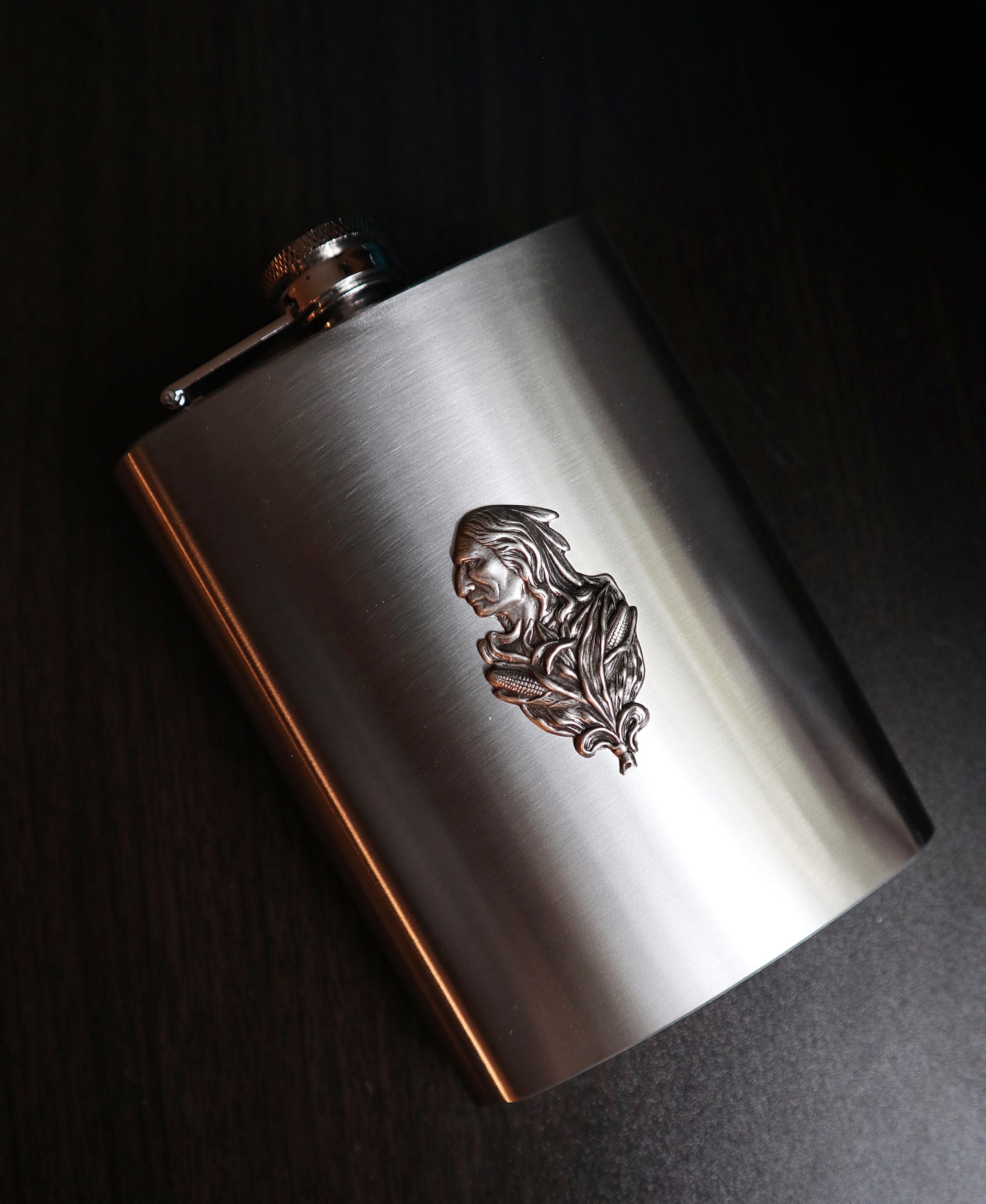 Native American Man Stainless Steel Brass Flask Holds 8 Oz | Etsy